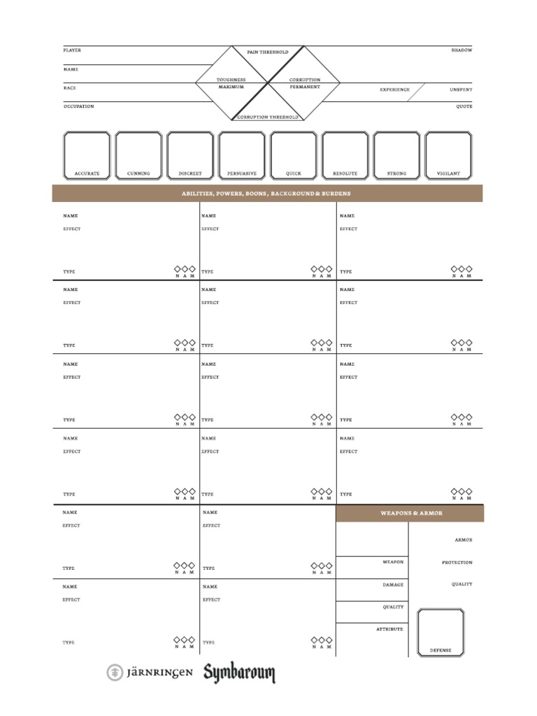 Symbaroum - Character Sheet - Printer Friendly | PDF