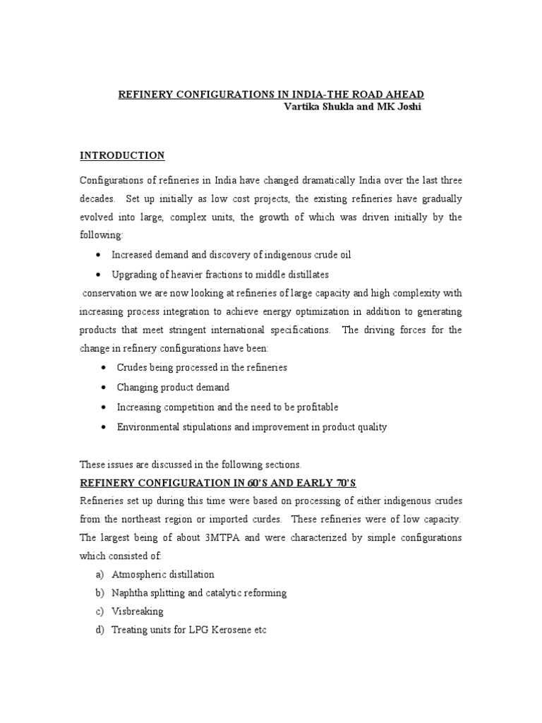 Refinery Configuration (With Figures) | PDF | Oil Refinery | Fossil Fuels