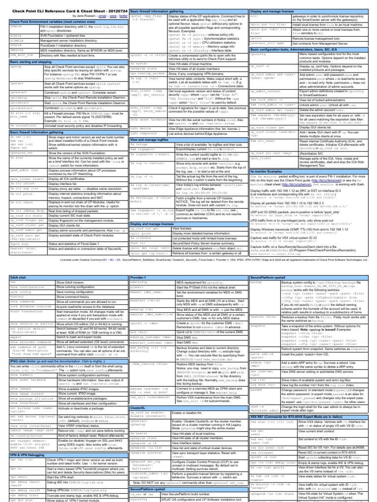 Check Point CLI Reference Card / Cheat Sheet | PDF