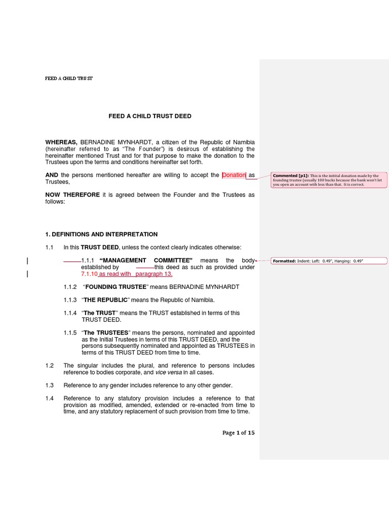 Feed a Child Trust Deed Overview | PDF | Trust Law | Trustee
