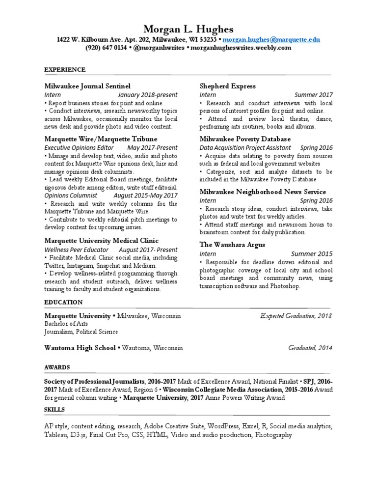 Hughes Resume 1 | PDF | News | Journalism