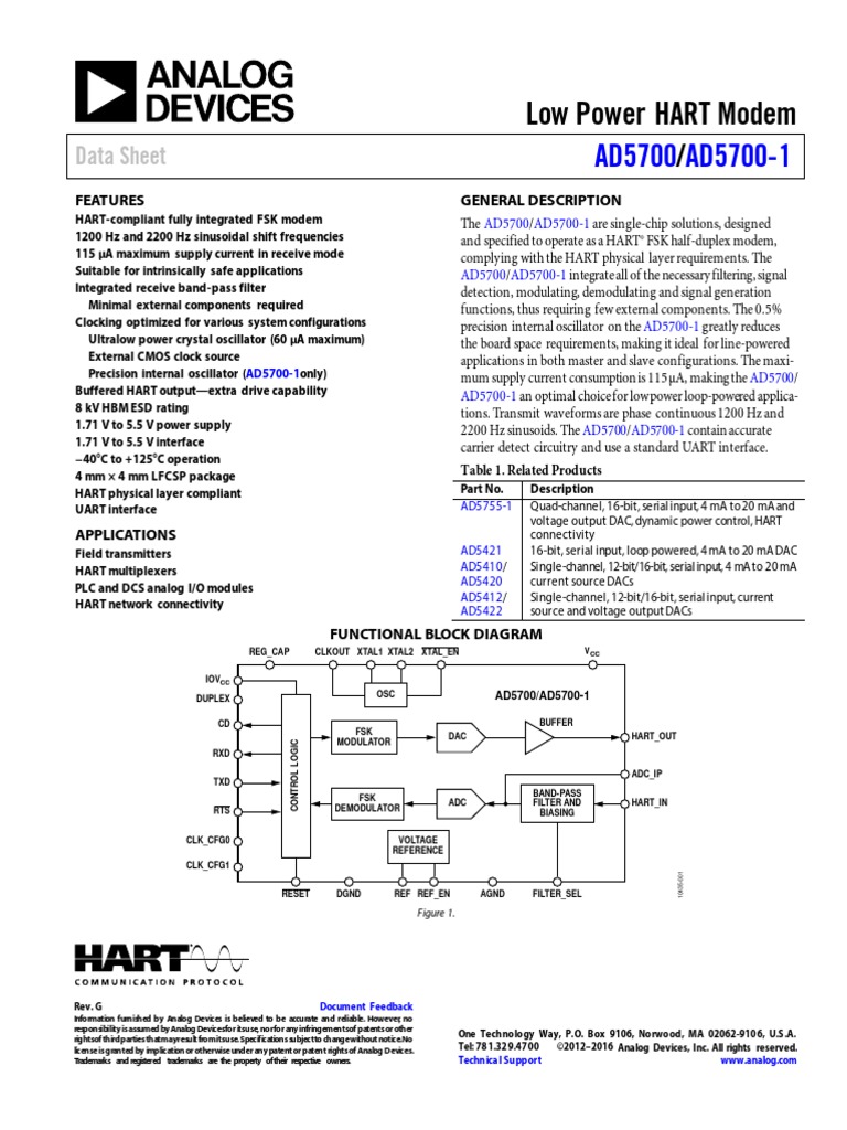 Low Power HART Modem /: AD5700 AD5700-1 | PDF | Electronic Filter ...