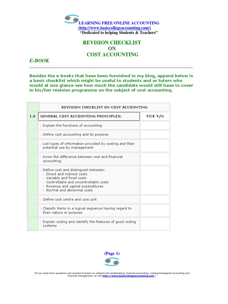 Cost Accounting Revision Checklist | PDF | Publishing