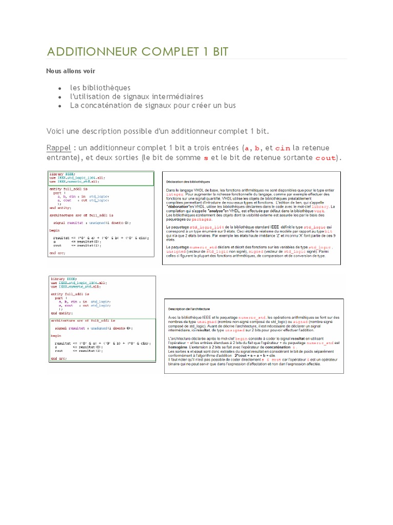 Additionneur Complet 1 Bit Expliqué | PDF | Circuit électronique ...