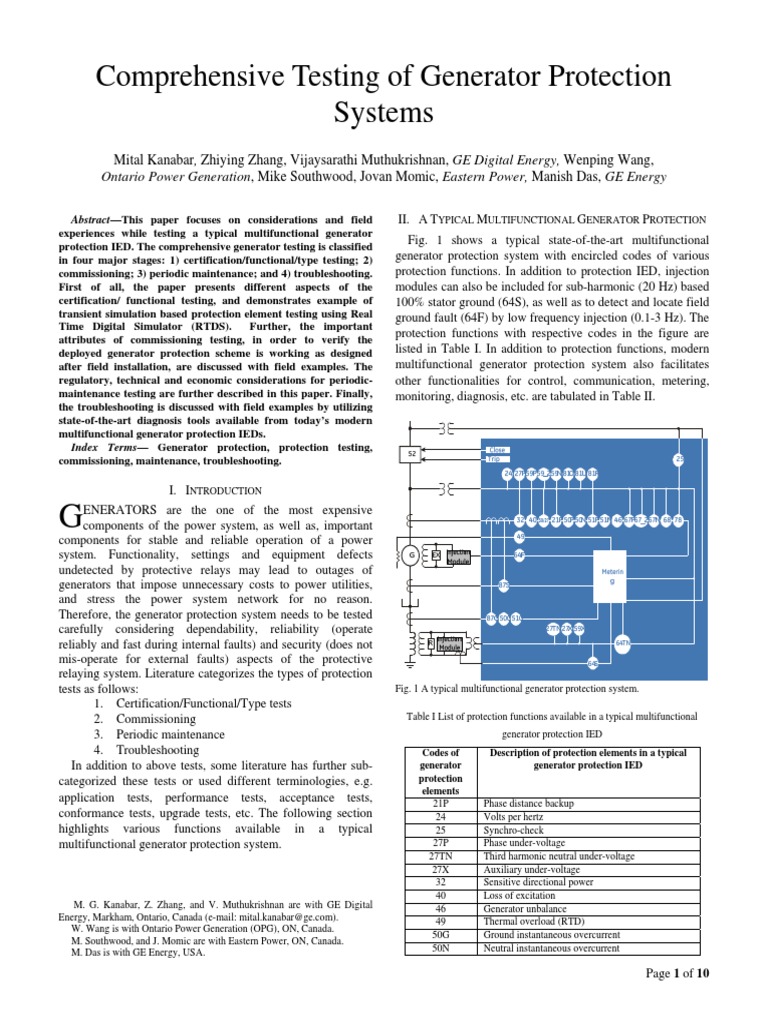 Comprehensive Testing of Generator Protection Systems | PDF ...