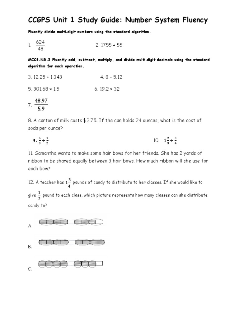 CCGPS Unit 1 Study Guide: Number System Fluency: Fluently Divide Multi ...