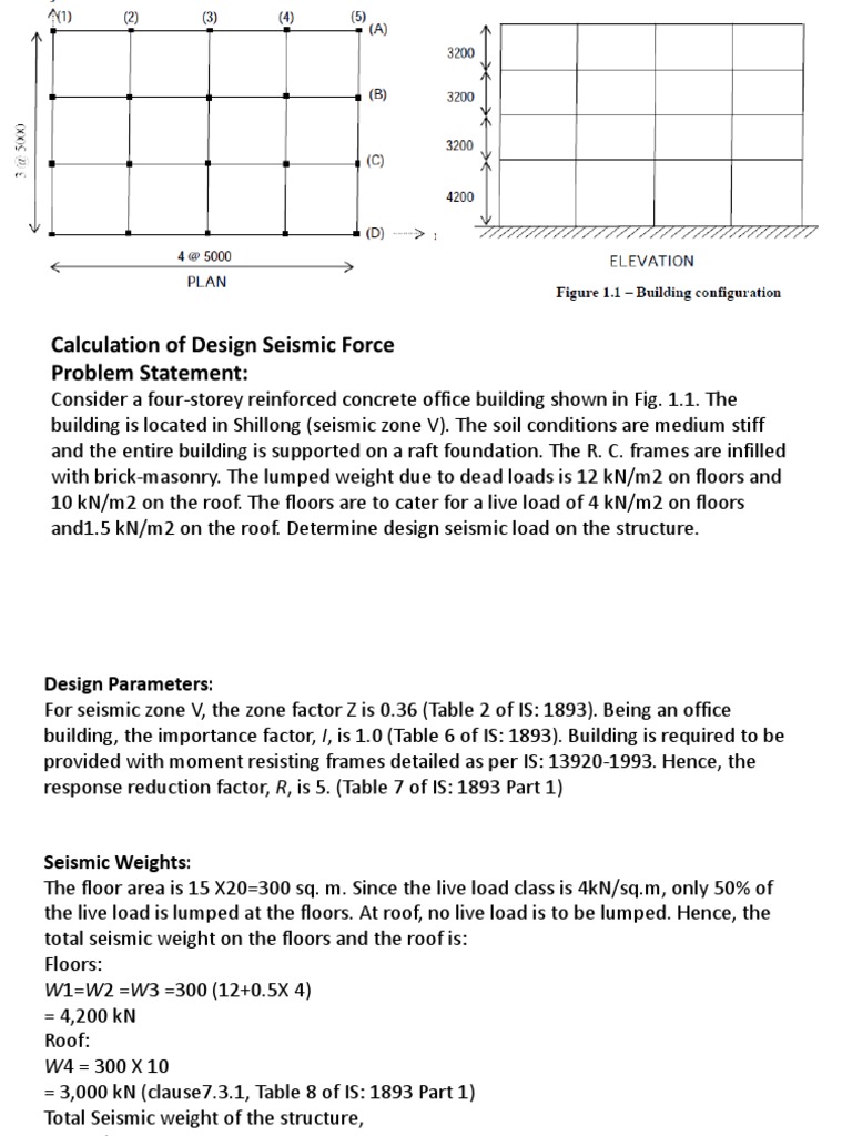 Calculation of Design Seismic Force Problem Statement | PDF ...