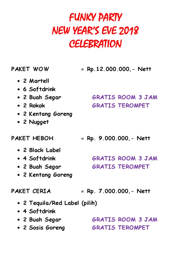 Funky Party New Year'S Eve 2018 Celebration: Gratis Room 3 Jam Gratis Terompet | PDF