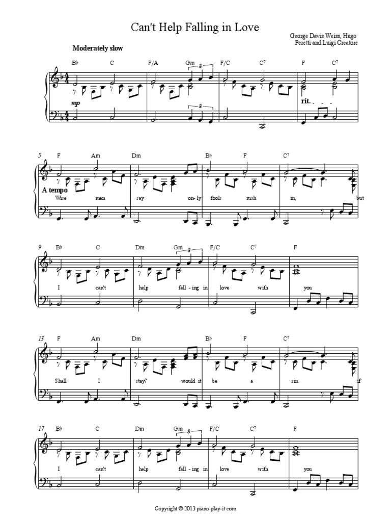 Cant Help Falling in Love Piano Sheet PDF | PDF