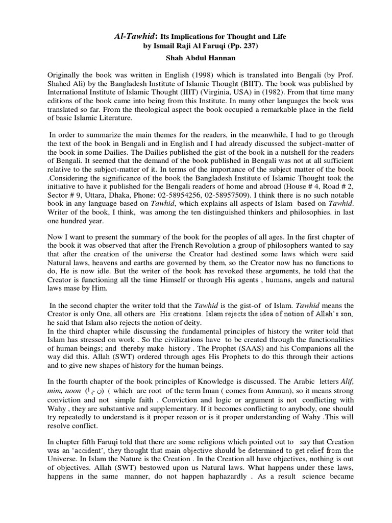 Al-Tawhid:: Its Implications For Thought and Life by Ismail Raji Al ...