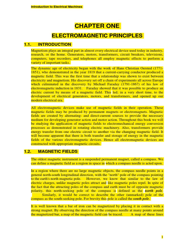 Introduction to Electrical Machines Chapter One: Electromagnetic ...