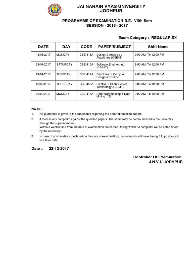 Exam Timetable Report | PDF