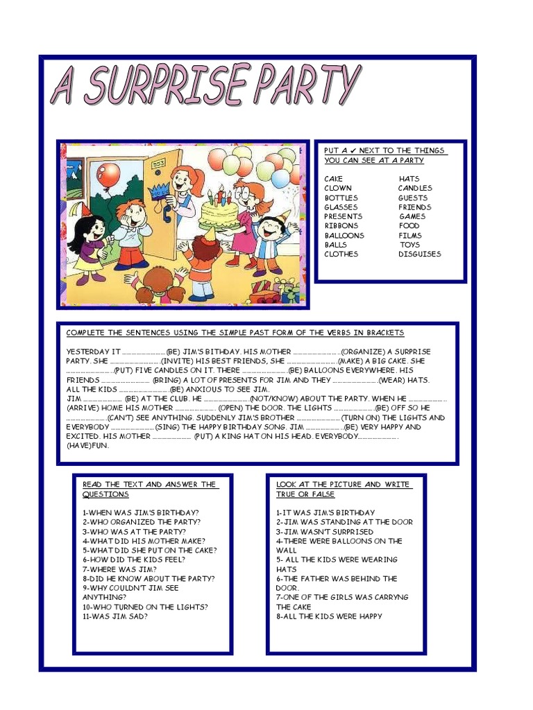 Party Activities and Past Tense Exercises | PDF