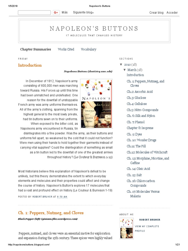 Napoleon'S Buttons: Chapter Summaries | PDF | Silk | Vitamin C