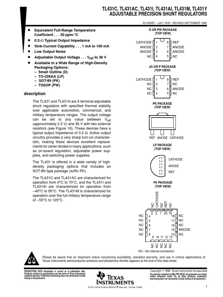 D D D D D D: TL431C, TL431AC, TL431I, TL431AI, TL431M, TL431Y ...