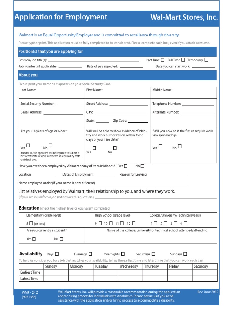 Walmart Job Application | PDF | Drug Test | Social Institutions