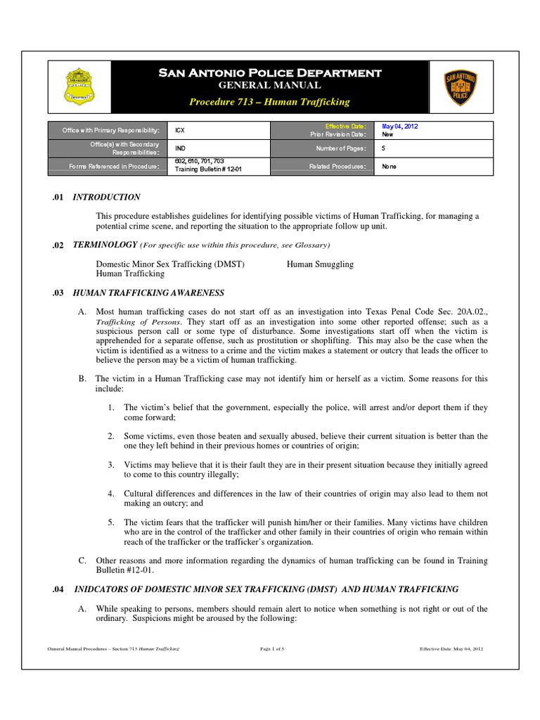 SAPD General Manual Procedure | PDF | Sex Trafficking | Human Trafficking