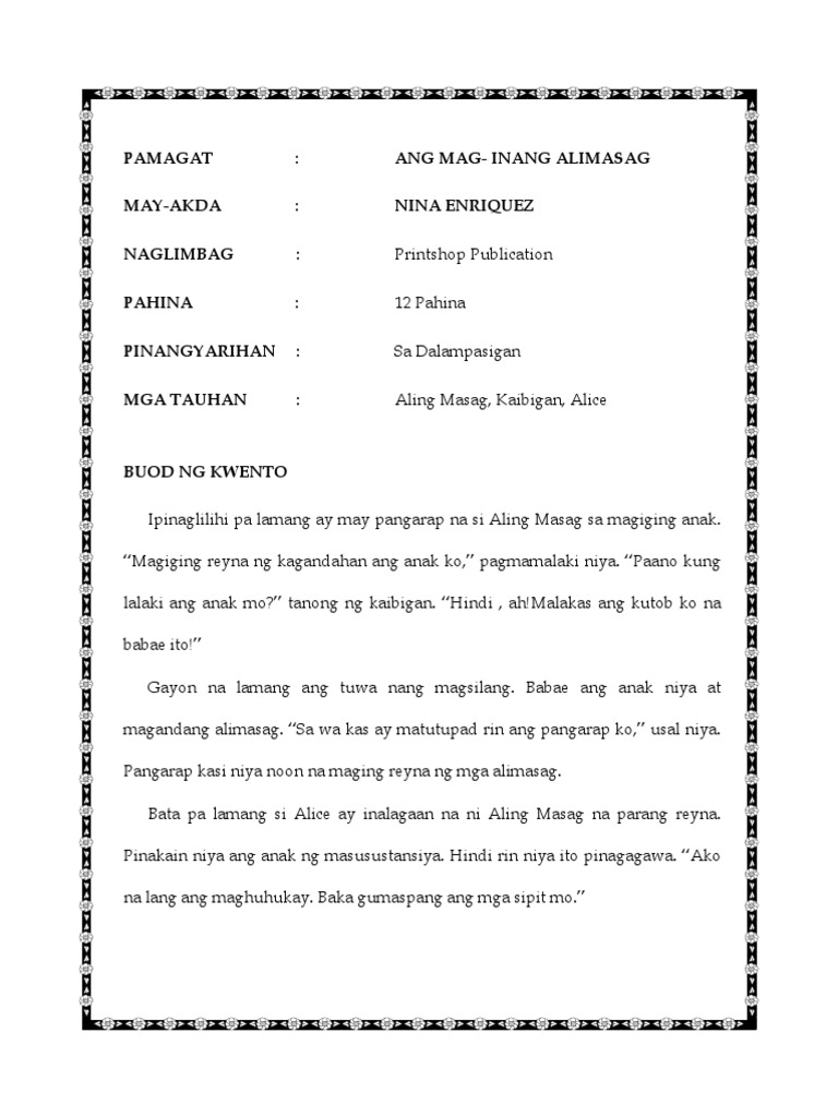 Book Report Ang Mag-Inang Alimasag | PDF