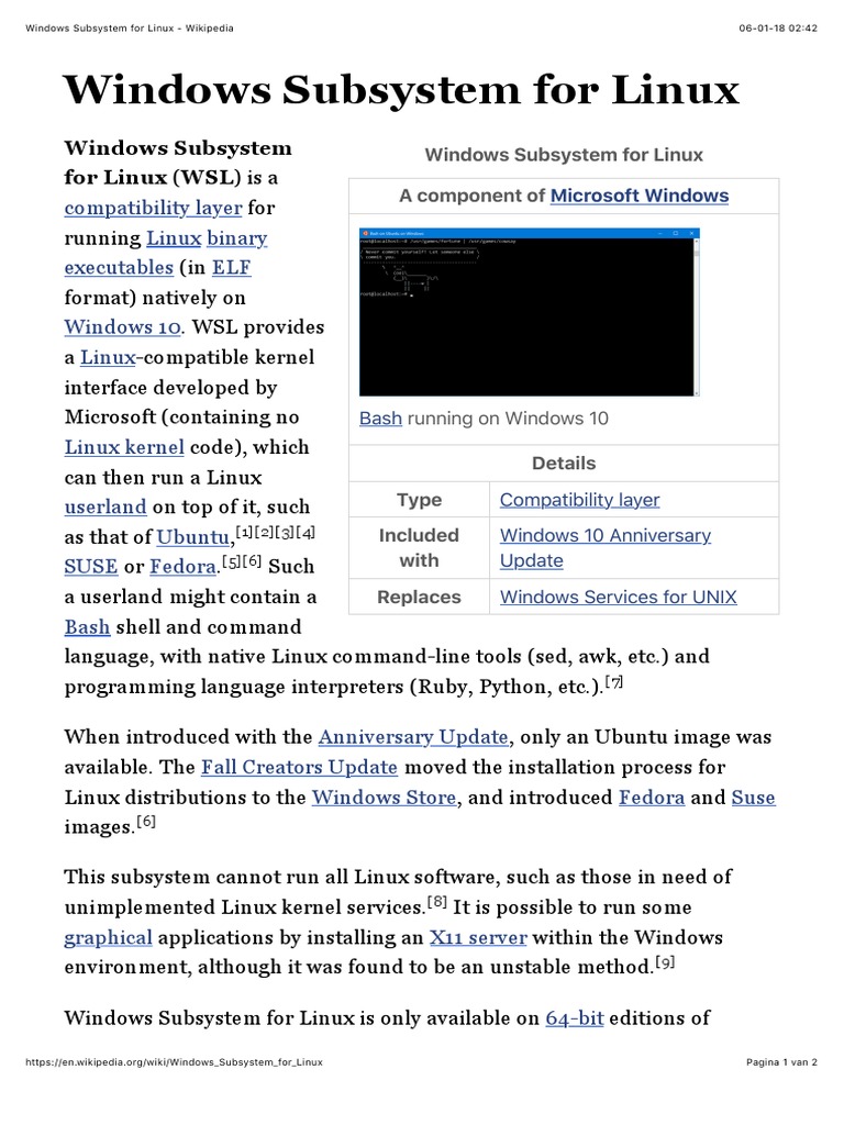 Windows Subsystem For Linux - Wikipedia | PDF | Linux | Software