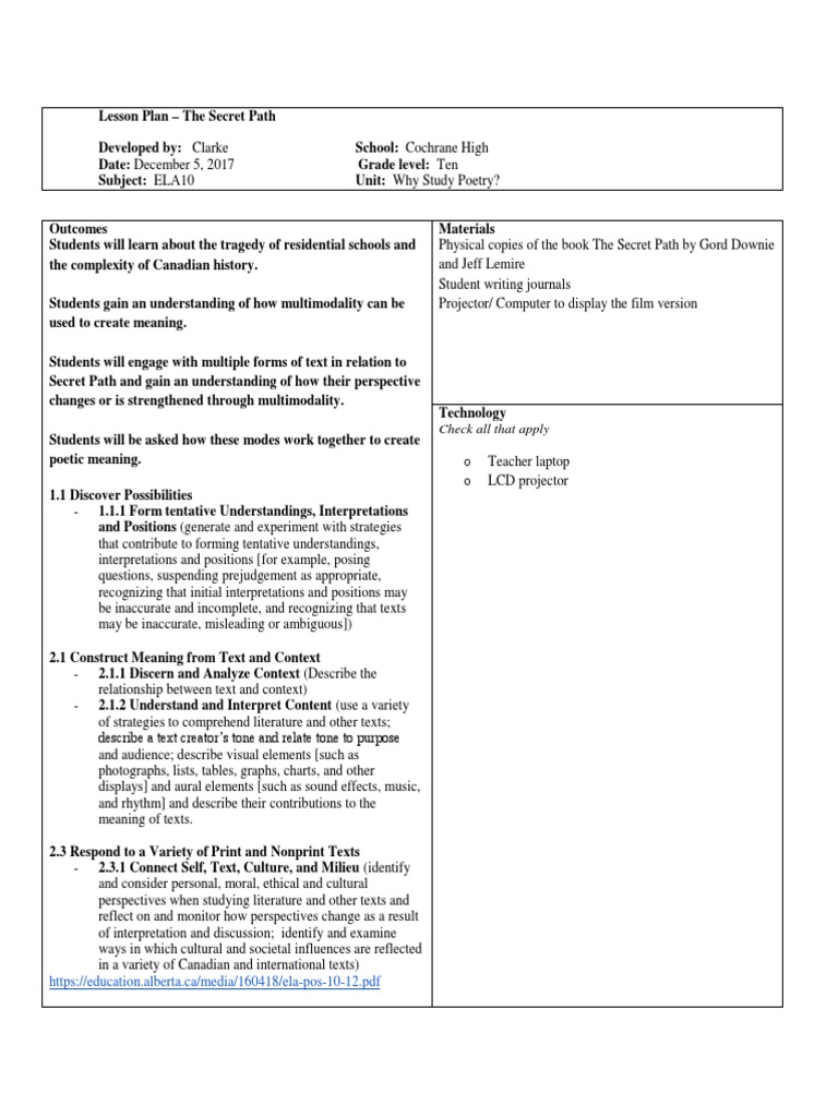 The Secret Path Lesson Plan | PDF | Cognition | Psychological Concepts
