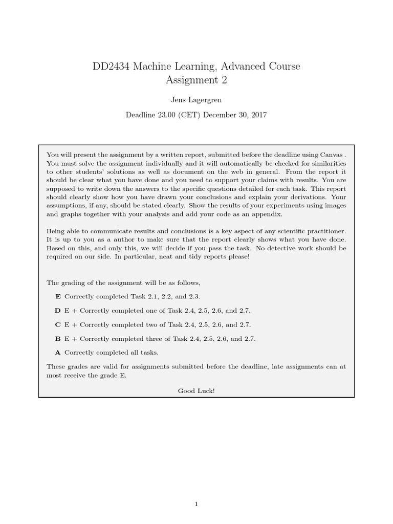 DD2434 Machine Learning, Advanced Course Assignment 2: Jens Lagergren ...