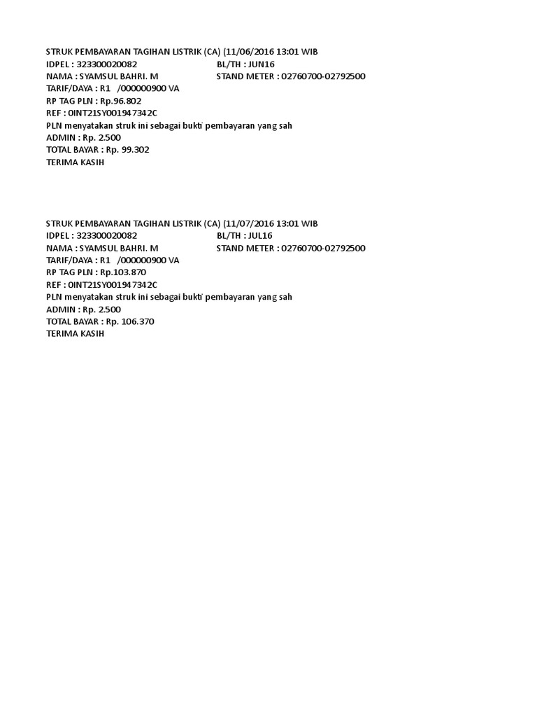 Struk PLN | PDF