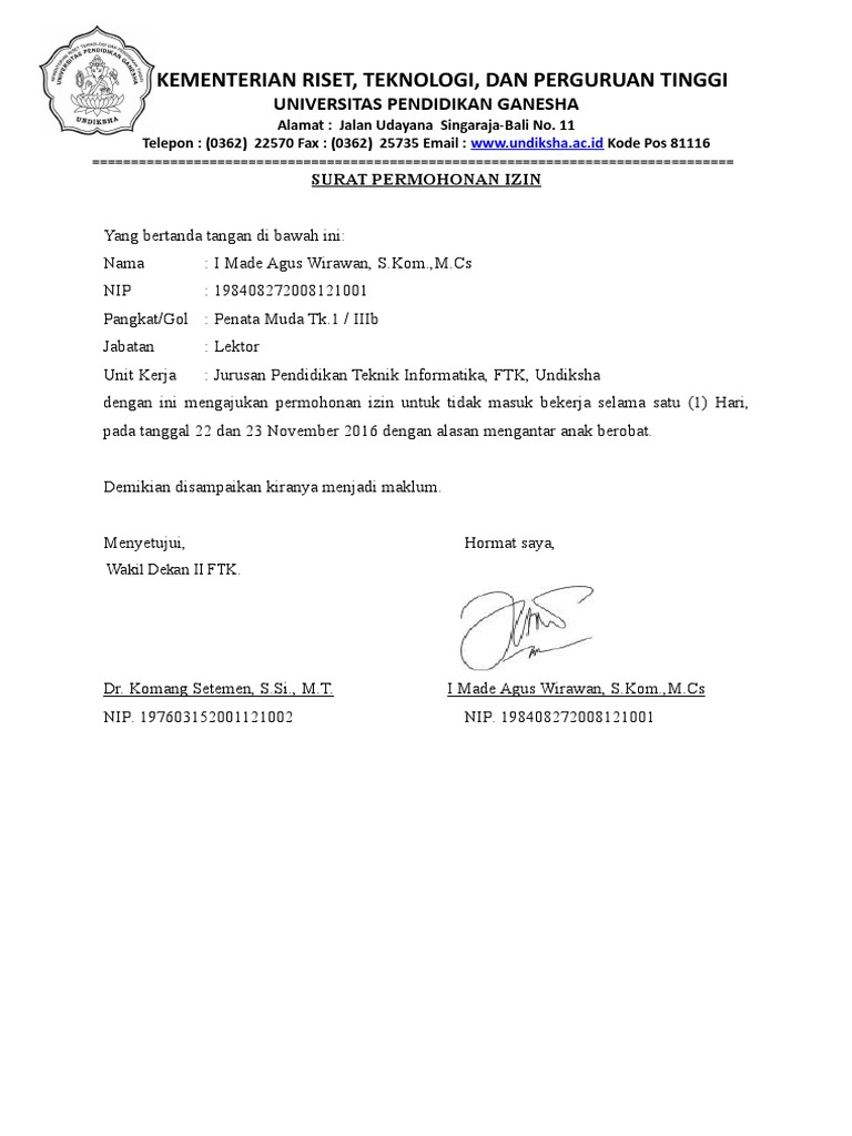Surat Ijin Absen Sidik Jari AW | PDF