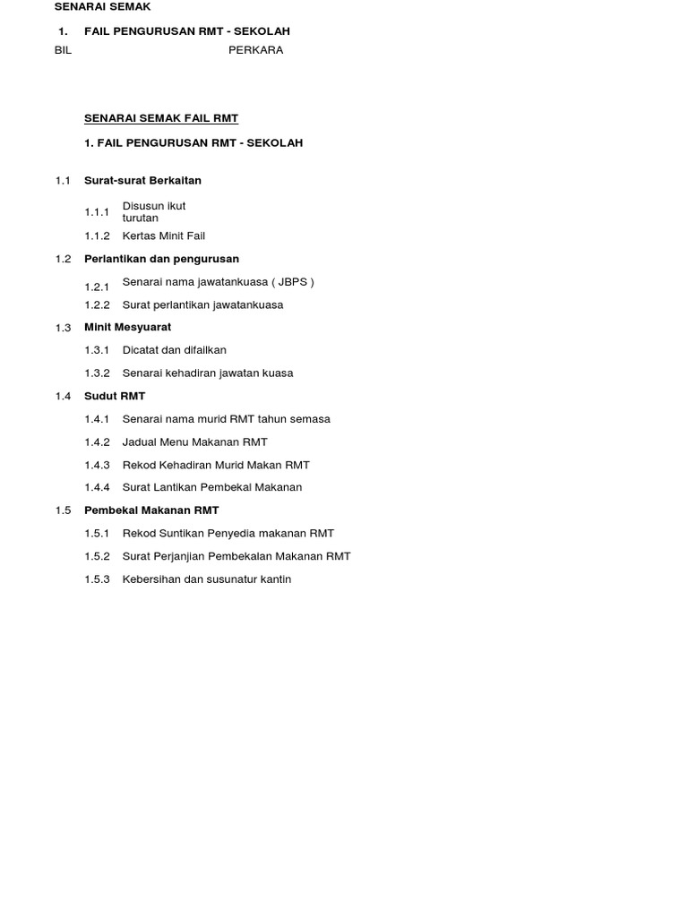 Senarai Semak Fail RMT | PDF