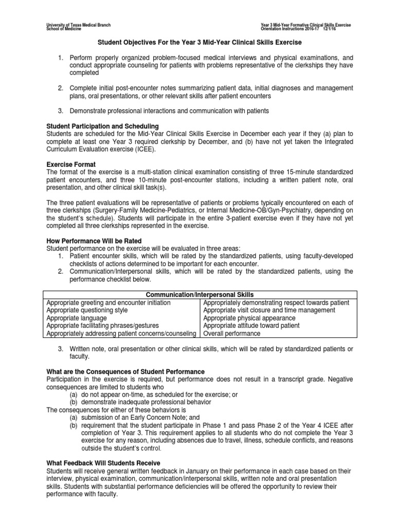 OSCE Instructions for students.pdf | Physical Examination | Medical ...