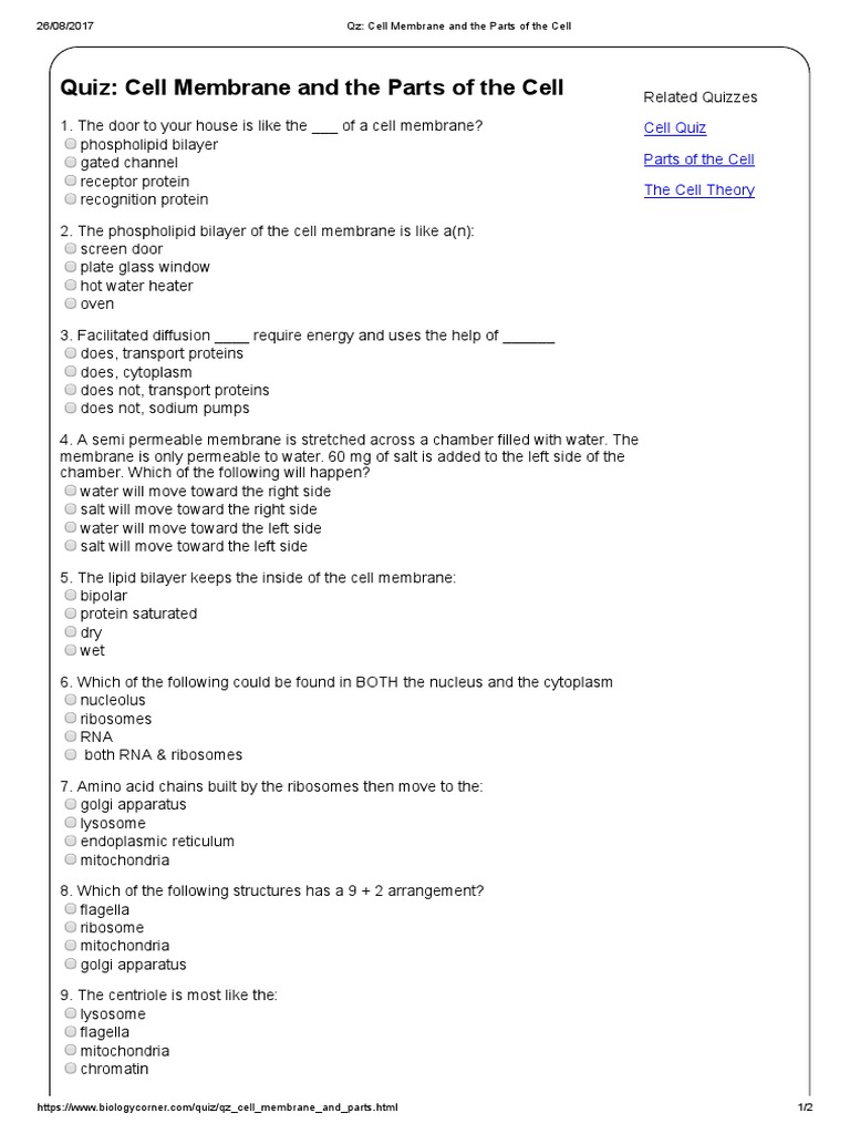 QZ - Cell Membrane and The Parts of The Cell | PDF | Cell (Biology ...