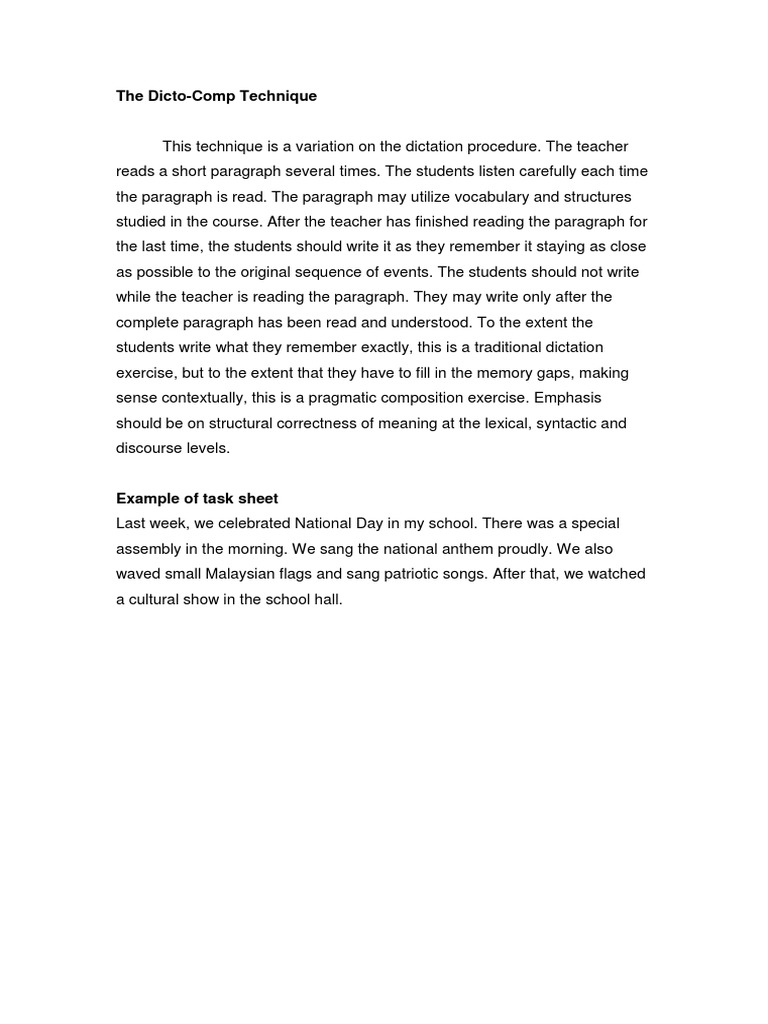 The Dicto-Comp Technique: A Variation on Dictation That Encourages ...