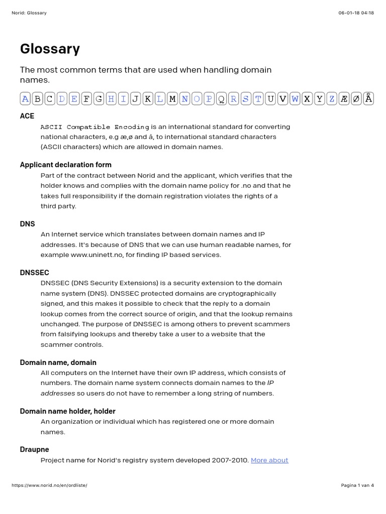 Norid: Glossary | PDF | Domain Name | Domain Name Registrar