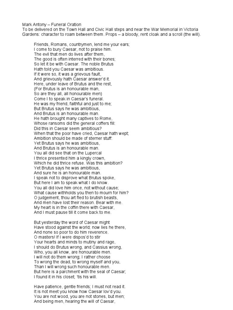 Julius Caesar Antonys Speech At Funeral