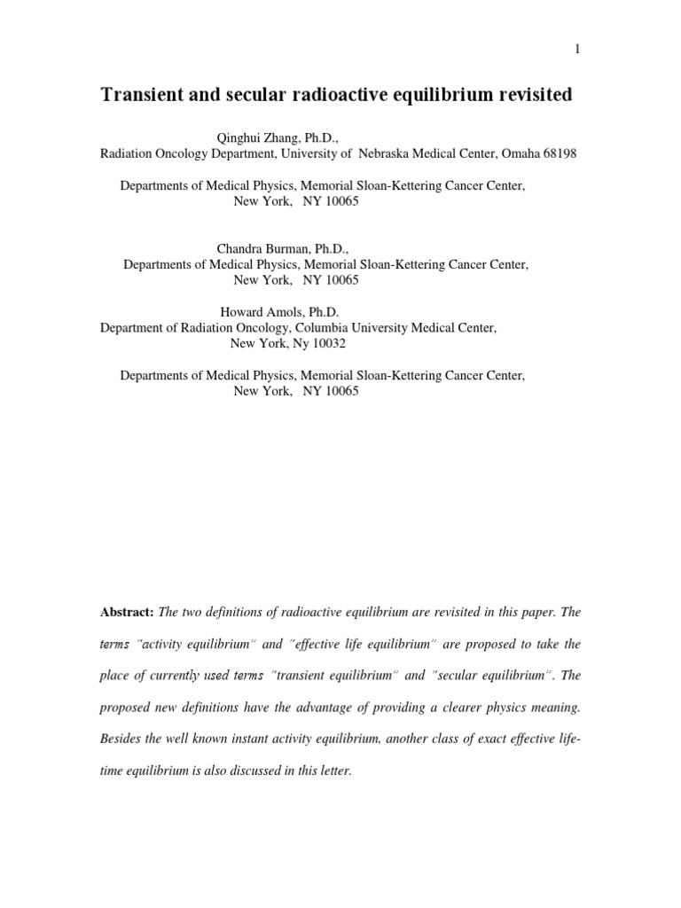 Transient and Secular Radioactive Equilibrium Revisited | Download Free ...