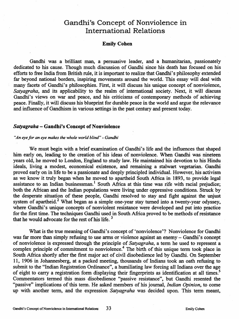 Gandhi's Concept of Non-Violence in International Relations | PDF ...