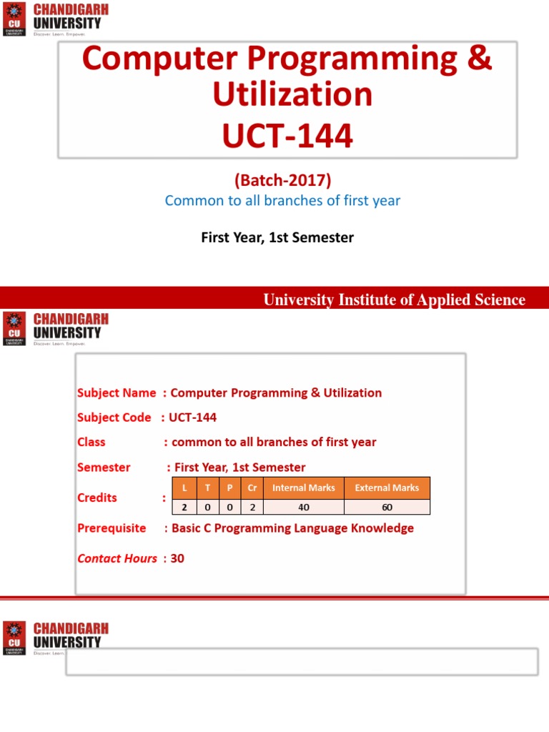 Computer Programming & Utilization UCT-144: (Batch-2017) | PDF | C (Programming Language ...