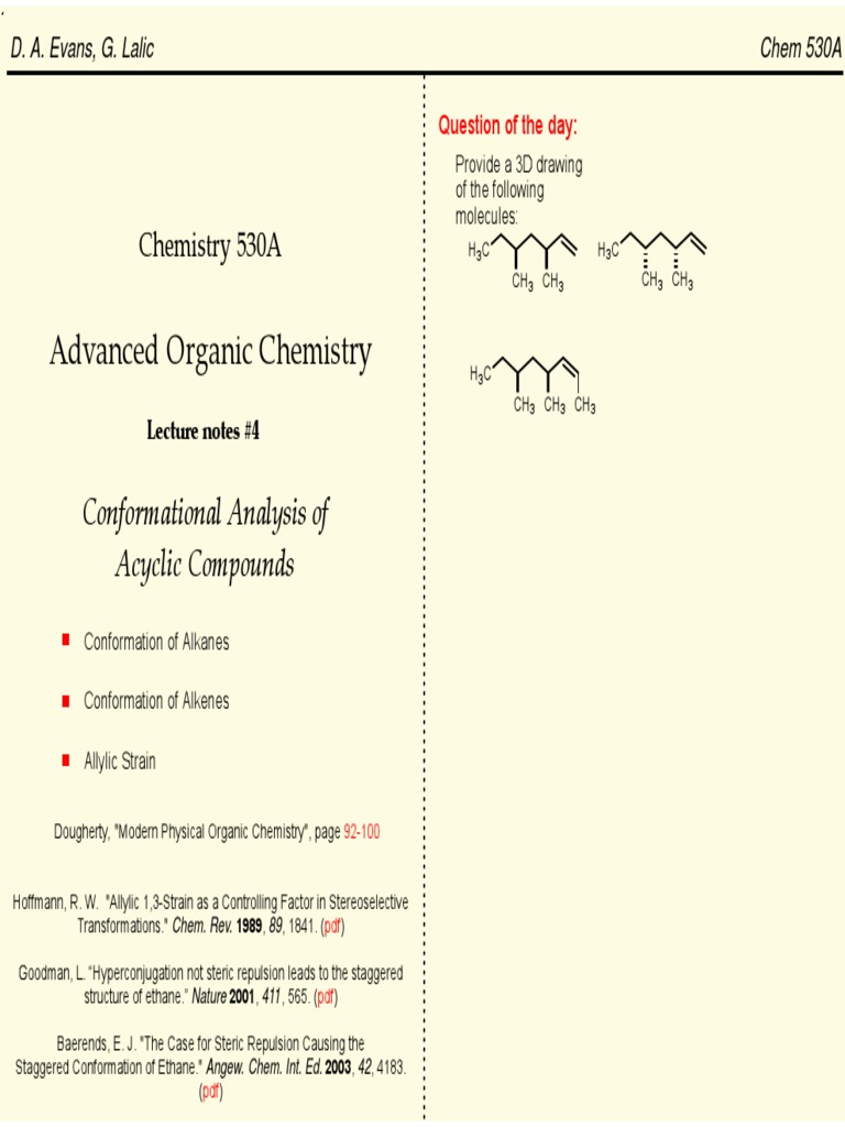 Advanced Organic Chemistry Conformational Analysis Of Acyclic Compounds Pdf Conformational