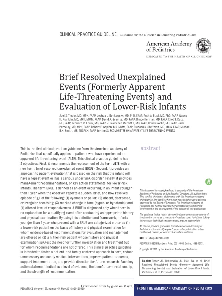Brief Resolved Unexplained Events (Formerly Apparent Life-Threatening ...