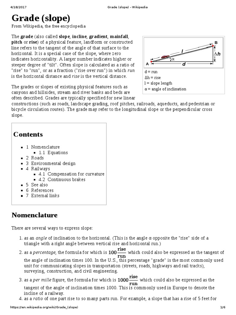 Grade (Slope) - Wikipedia | PDF | Angle | Trigonometry
