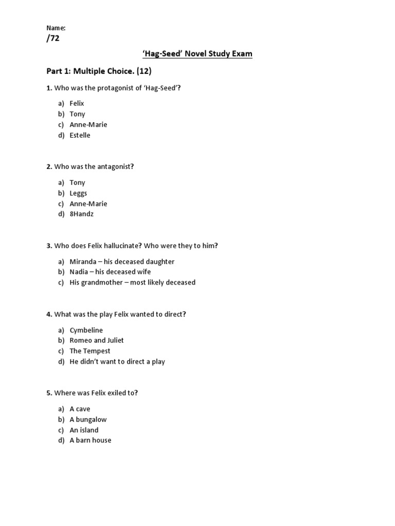 English Novel Study Exam | PDF | The Tempest | Plays