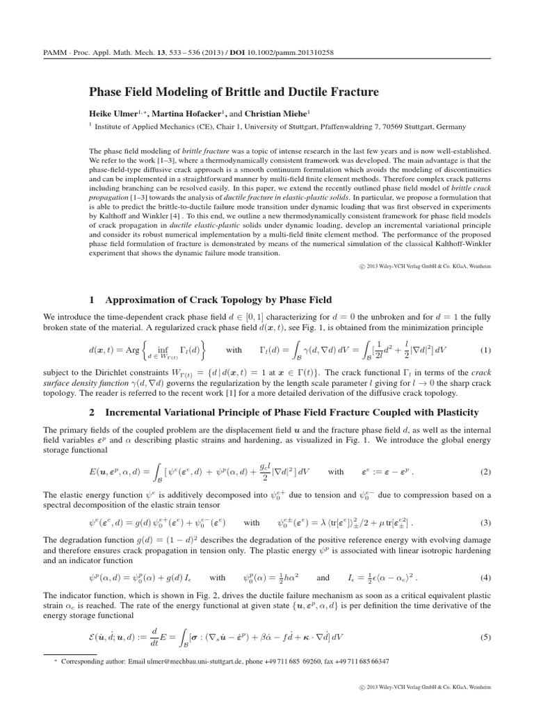 Phase Field Modeling of Brittle and Ductile Fracture | PDF | Fracture | Plasticity (Physics)