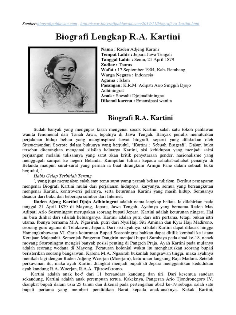 Biografi Ra Kartini Lengkap | PDF