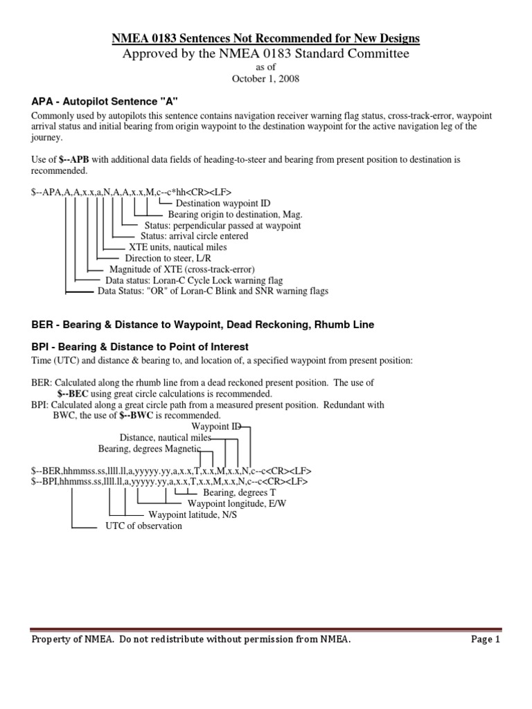100108 Nmea 0183 Sentences Not Recommended for New Designs | Signal To ...