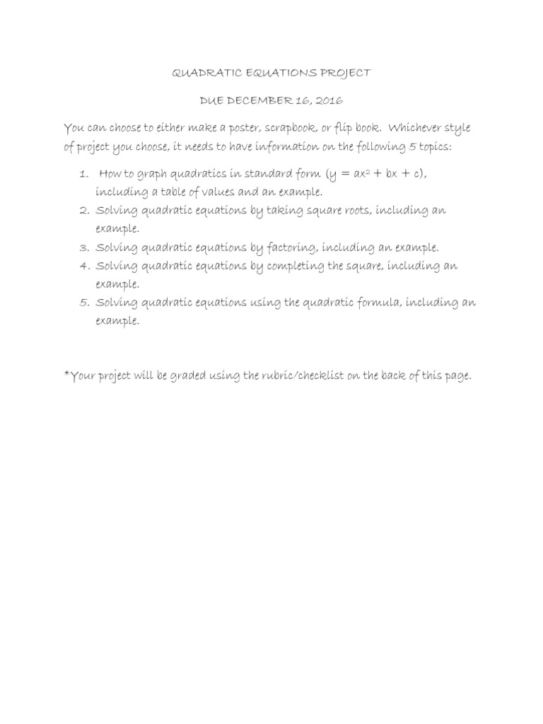 Quadratic Equations Project | Quadratic Equation | Equations