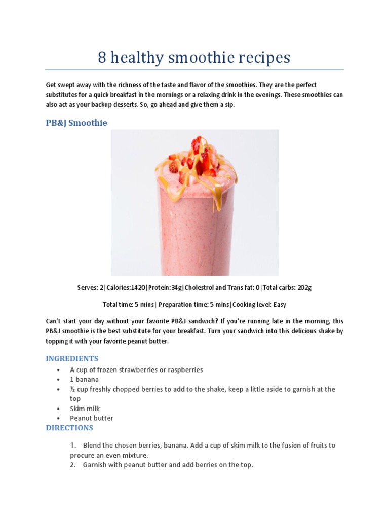 8 Healthy Smoothie Recipes | PDF | Smoothie | Drink