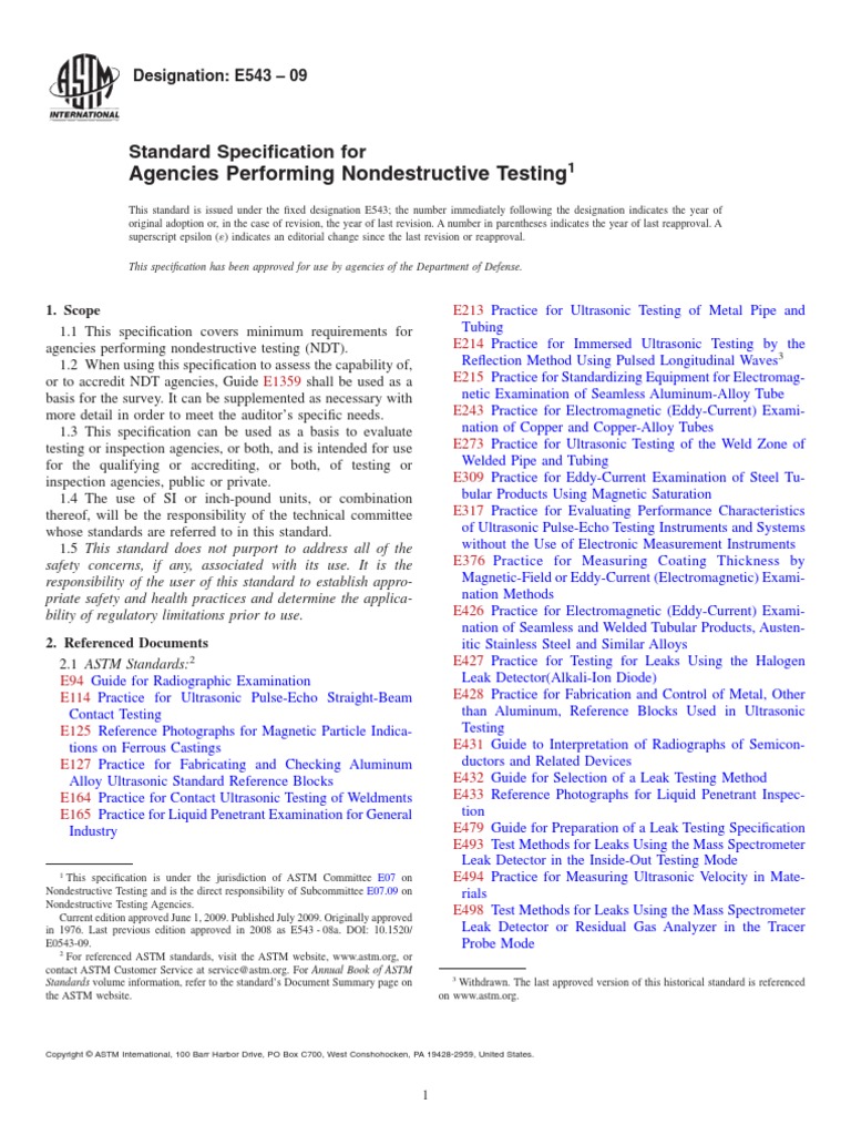 Astm E-543-09 Qa | PDF | Nondestructive Testing | Radiography