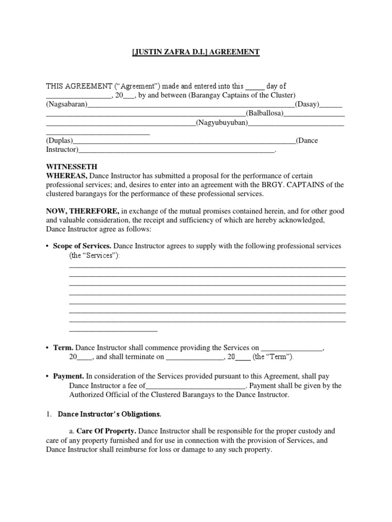 Dance Studio Contract Sample | PDF | Intellectual Property | Payments