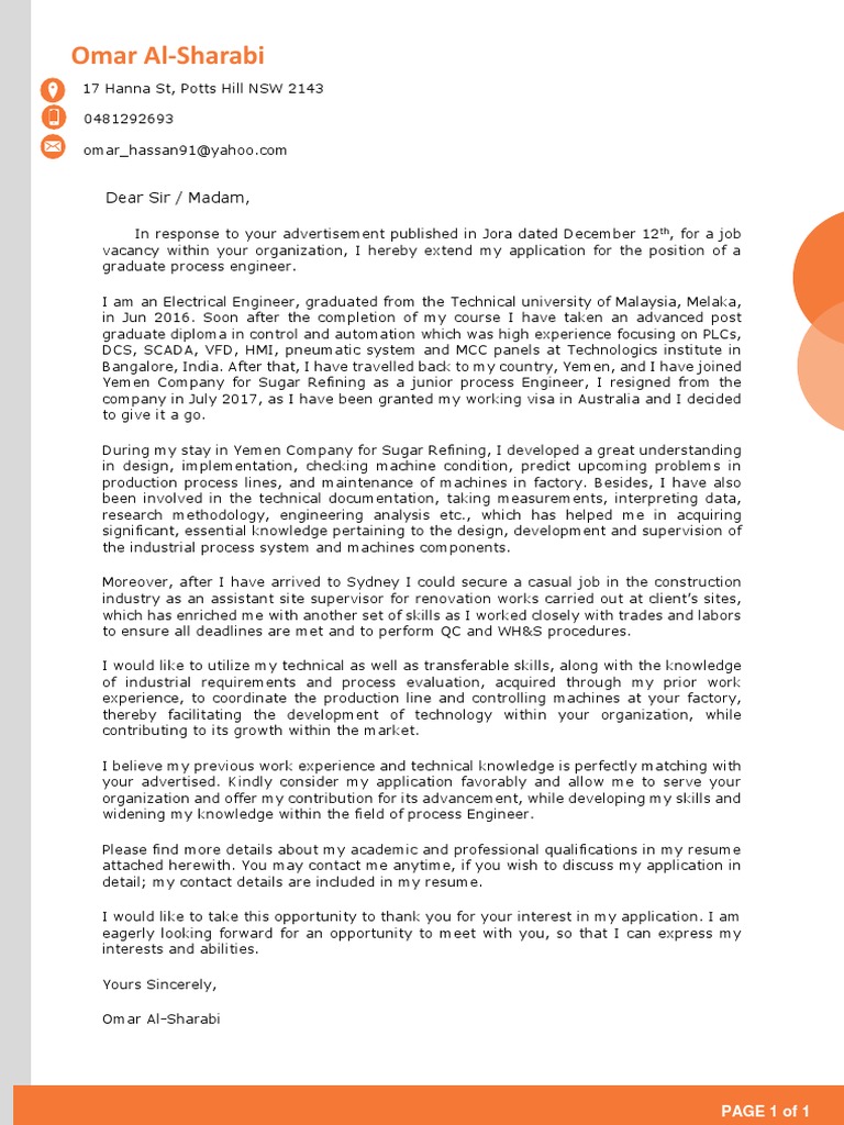 Cover Letter | PDF | Engineer | Scada