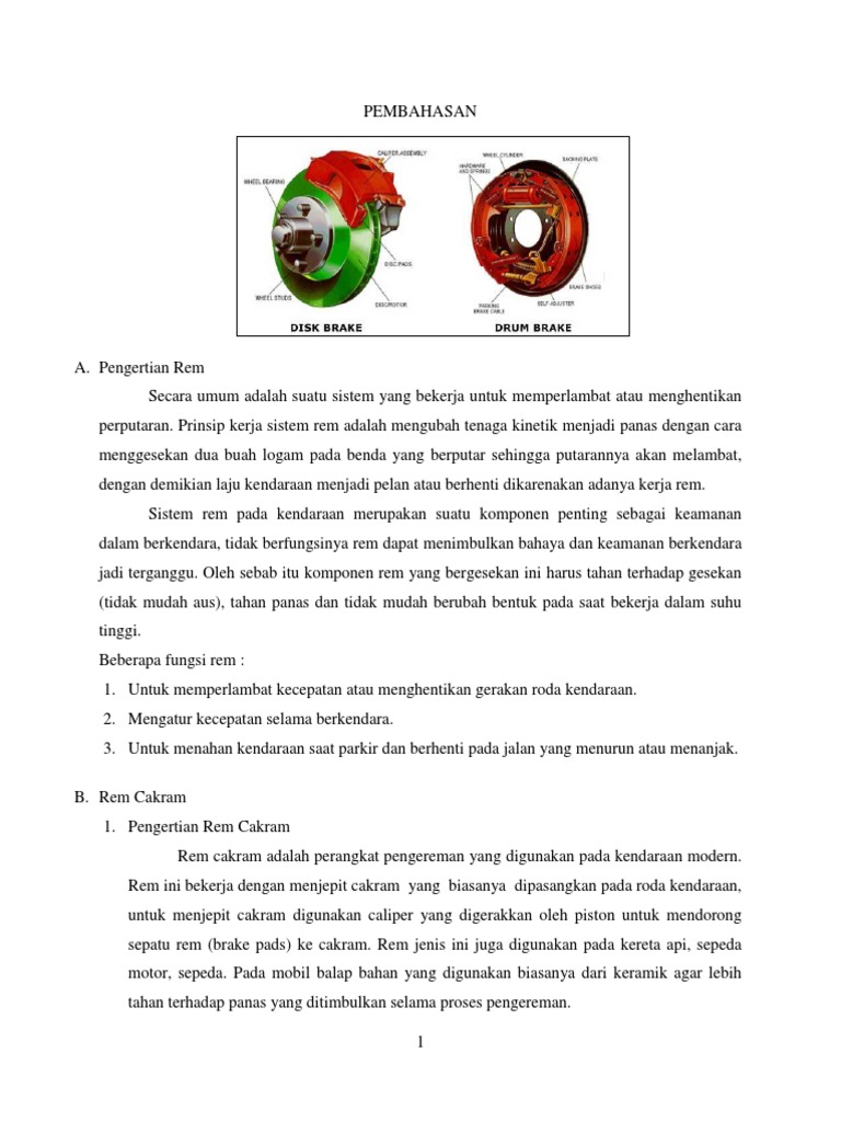 Pengertian dan Cara Kerja Rem Cakram | PDF
