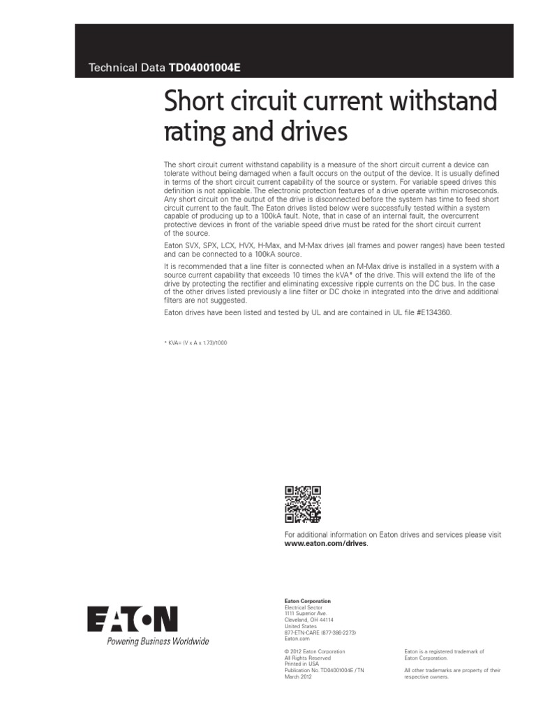 TD04001004E Short Circuit Current Withstand Rating and Drives | PDF ...